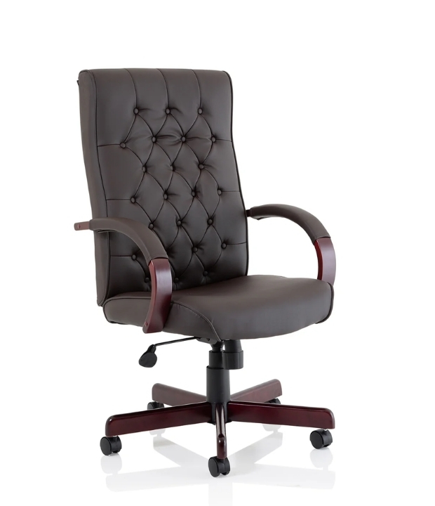 Chesterfield High Back Leather Executive Office Chair with Arms ...